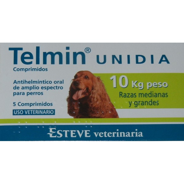 TELMIN UNIDIA 10 Kg 5 Comprimidos desparasitar PERROS